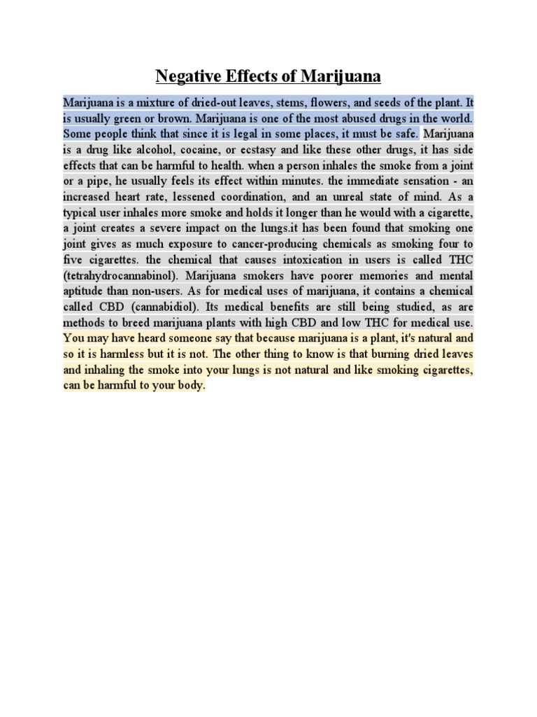Negative Effects of Marijuana | PDF