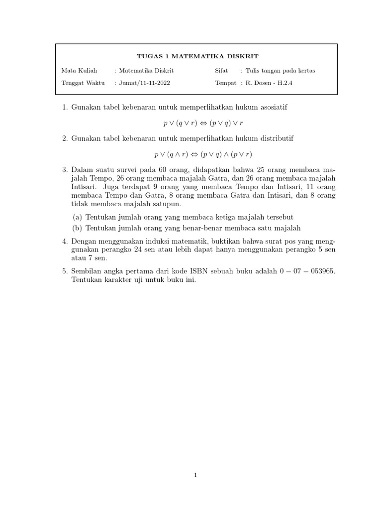 MTK Diskrit Tugas 1 | PDF