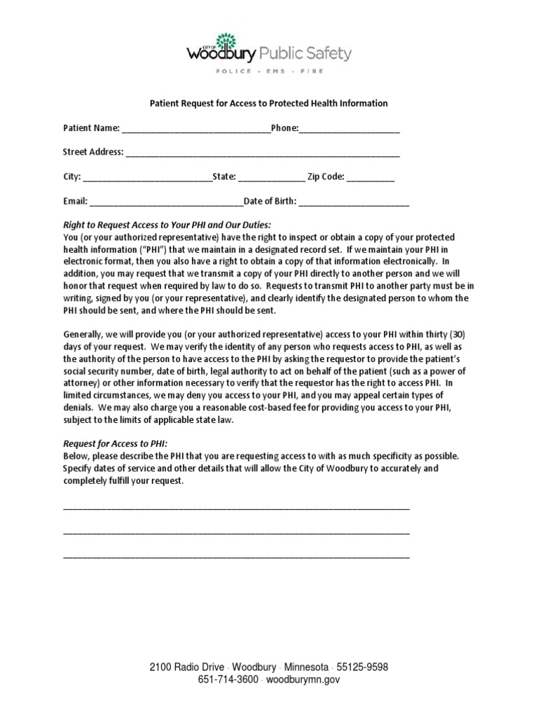 Patient Request For Access To PHI Form | PDF | Email Address | Government