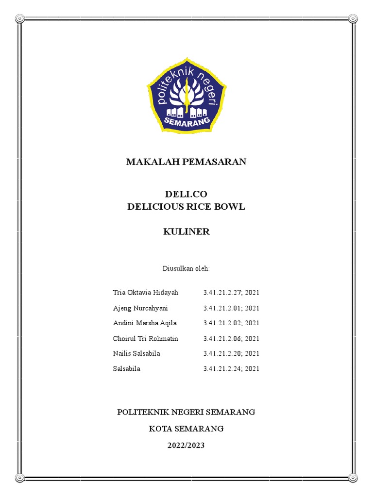Makalah Pemasaran Deli - Co (POLINES) | PDF