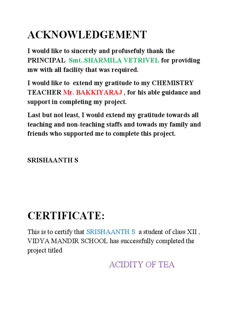 Vms Chemistry Project | PDF | Tea | Drink
