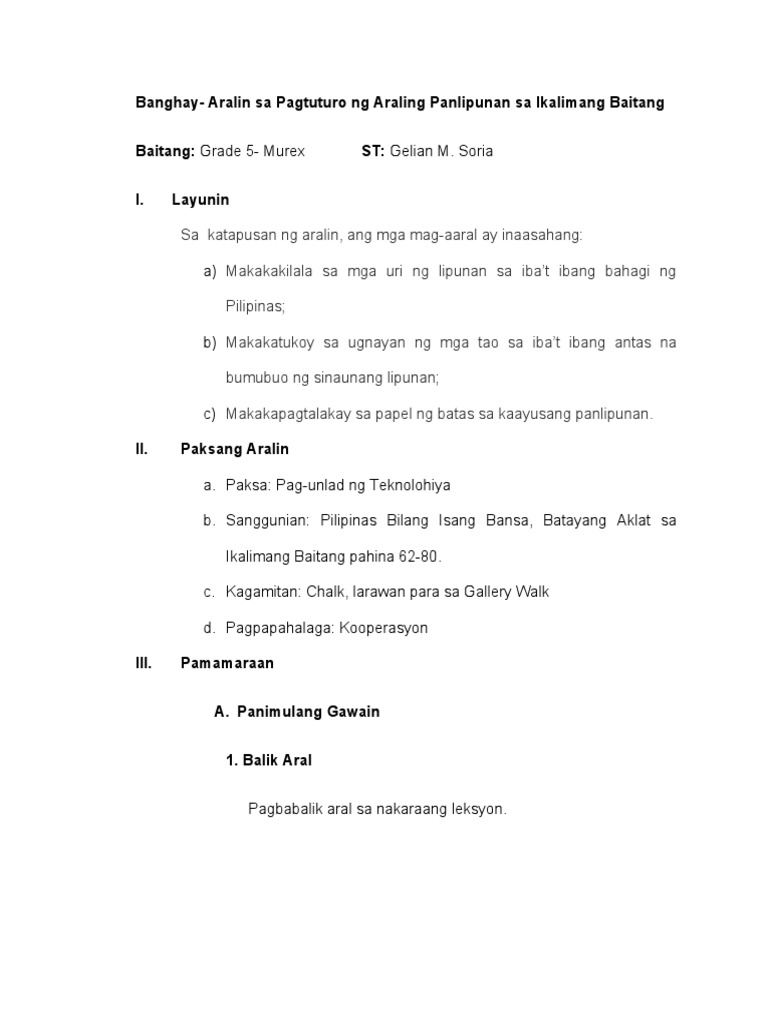 Banghay Aralin Ap5 | PDF