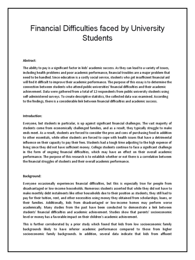 Financial Difficulties Faced by University Students | PDF | Poverty ...
