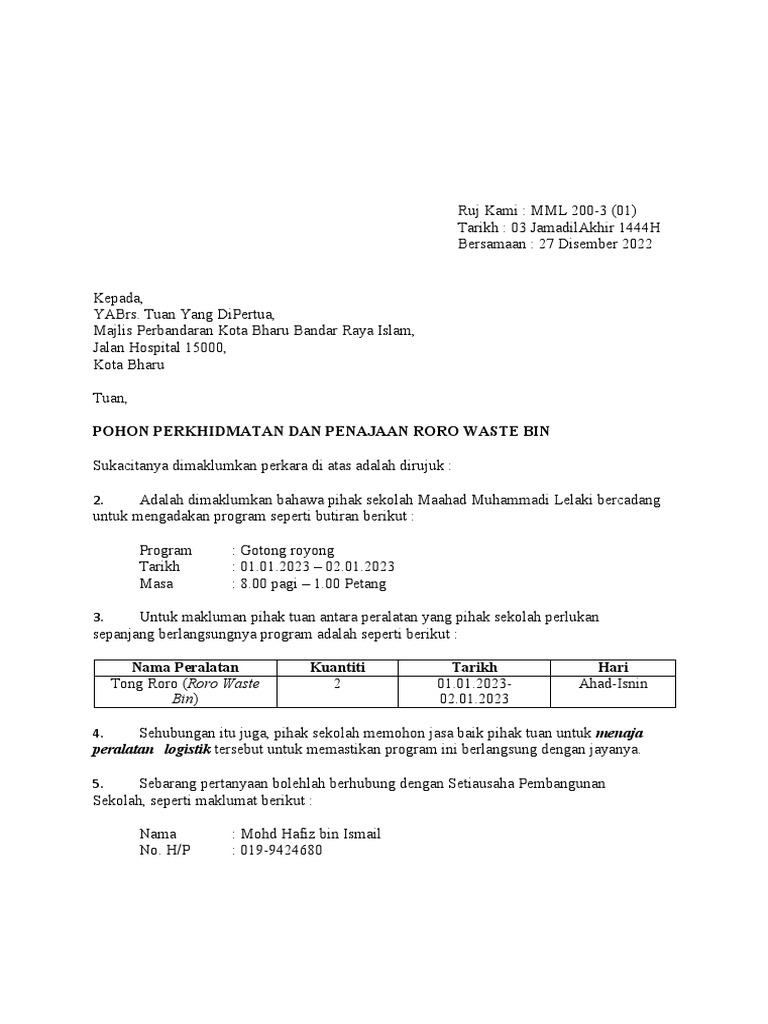 Penajaan Roro Waste Bin (Word) | PDF