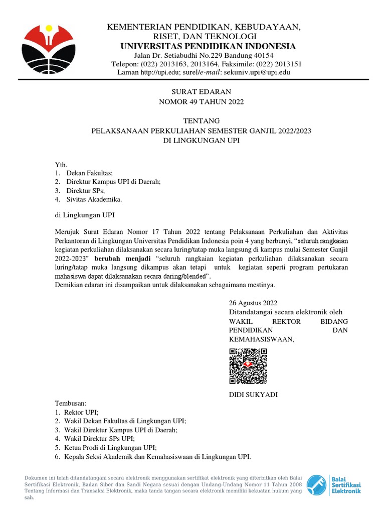 Surat - Edaran - PERKULIAHAN SEMESTER GANJIL 2022-2023 | PDF Surat - Edaran - PERKULIAHAN SEMESTER GANJIL 2022-2023 | PDF
