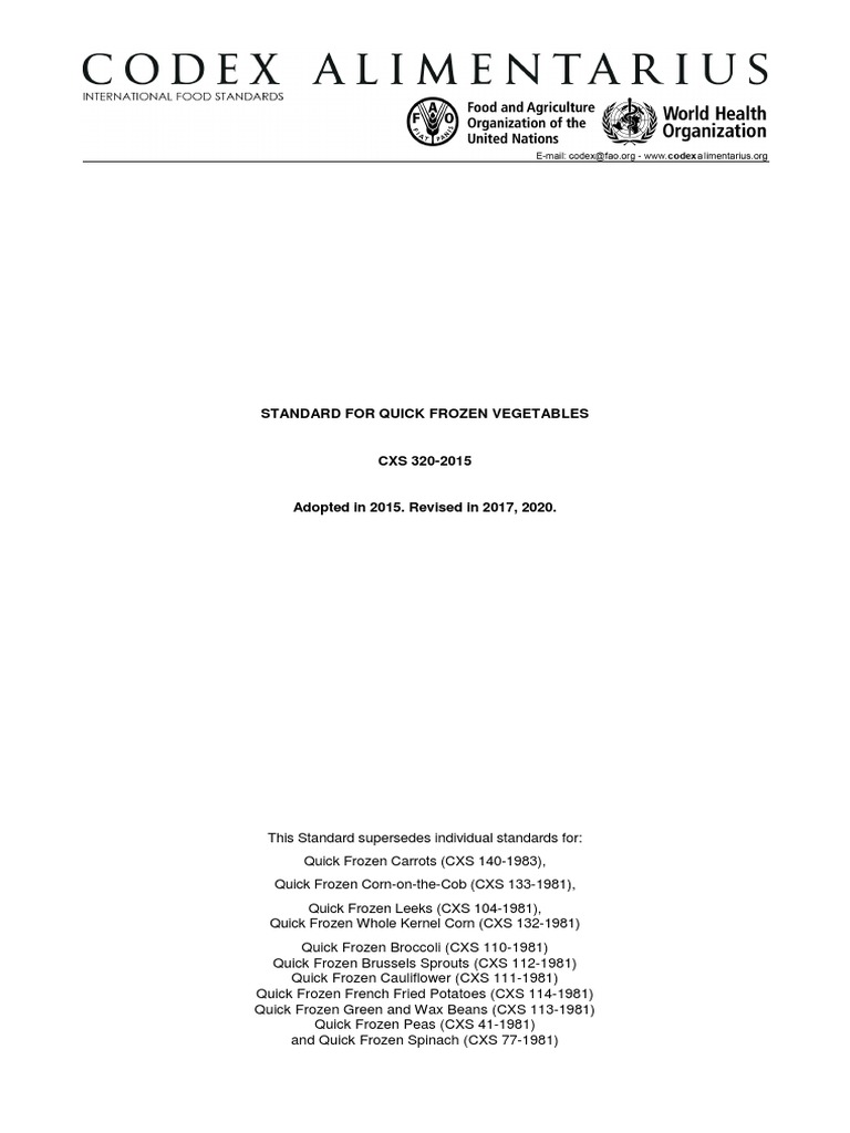CXS - 320e Frozen Vegetables | PDF | Maize | Vegetables