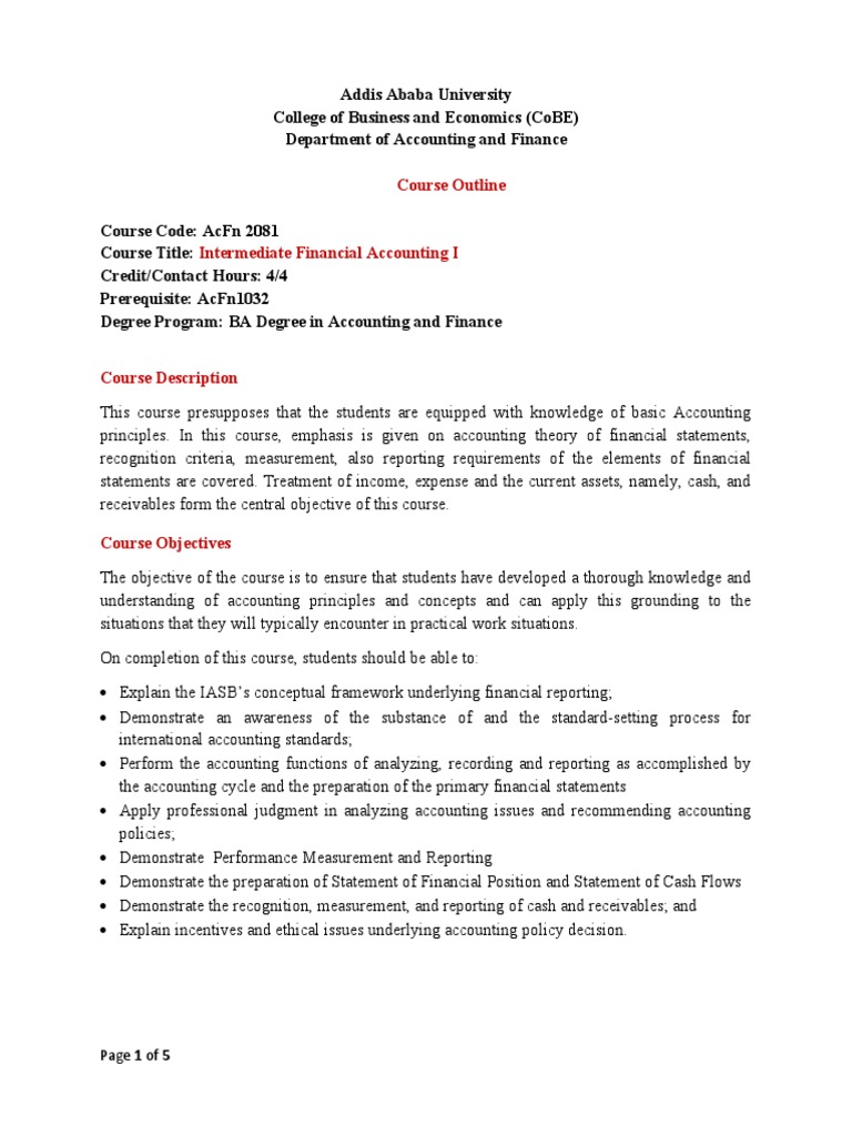 Course Outline Intermediate and Advanced Accounting1 Revised 2 | PDF ...