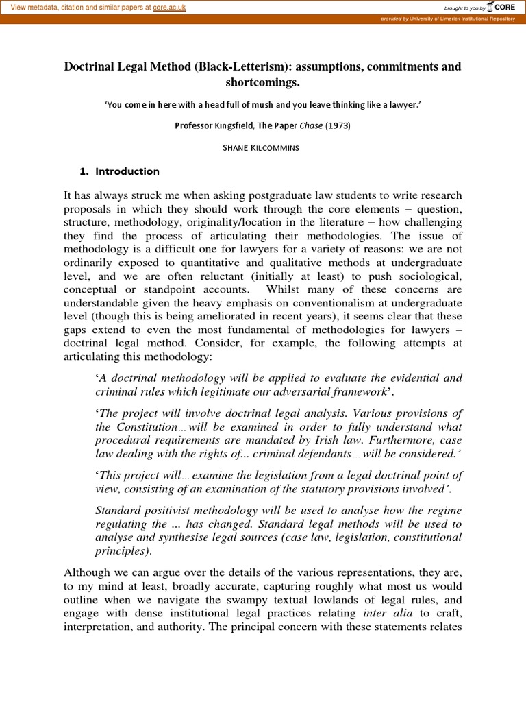 Doctrinal Legal Method (Black-Letterism) : Assumptions, Commitments and ...