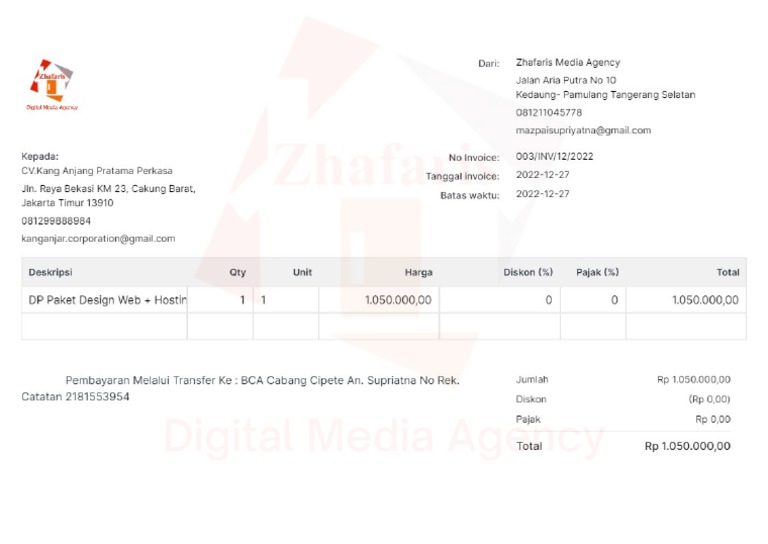 Invoice CV Kang Anjar DP | PDF
