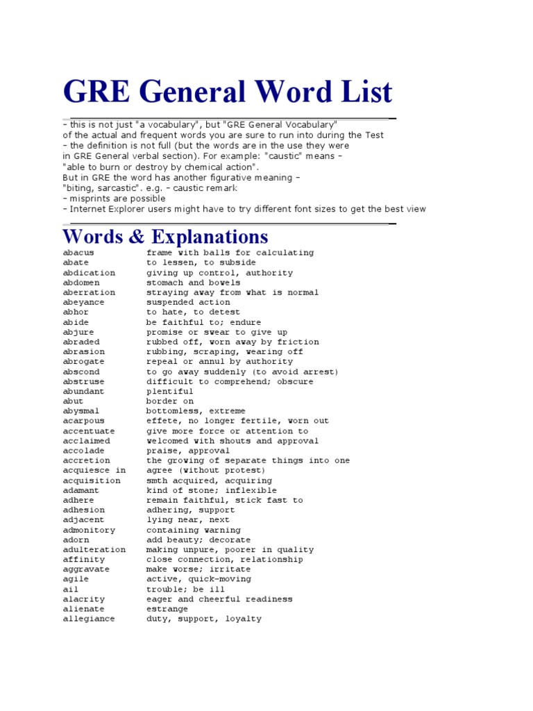GRE General Word List | PDF
