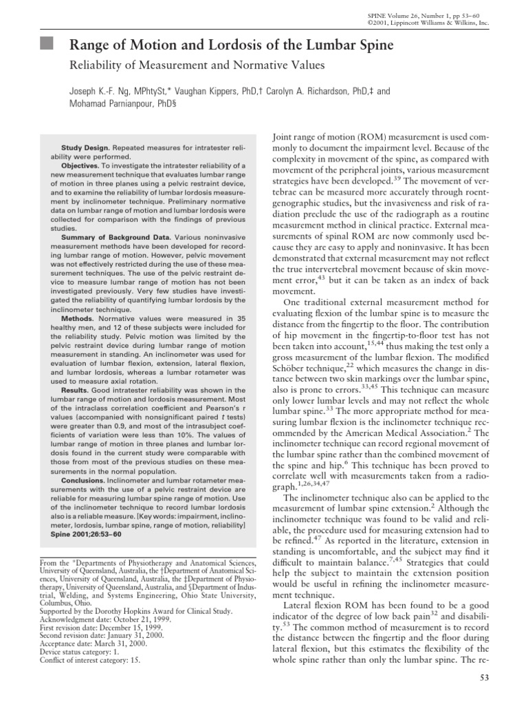 Range of Motion and Lordosis of The Lumbar Spine | Download Free PDF | Pelvis | Anatomical Terms ...