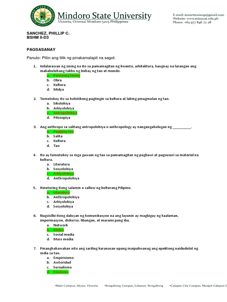 Sanchez, Phillip C. BSHM Ii-D3: A. Pantaong Sining | PDF