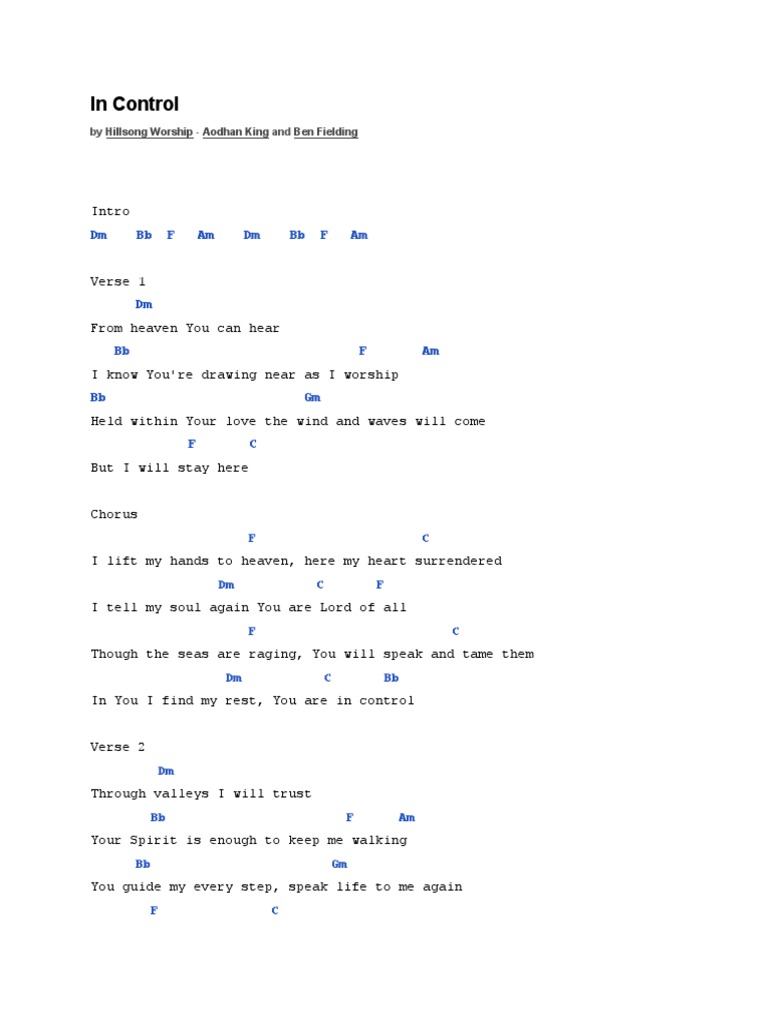 In Control - Chord Sheet (Key F) | PDF