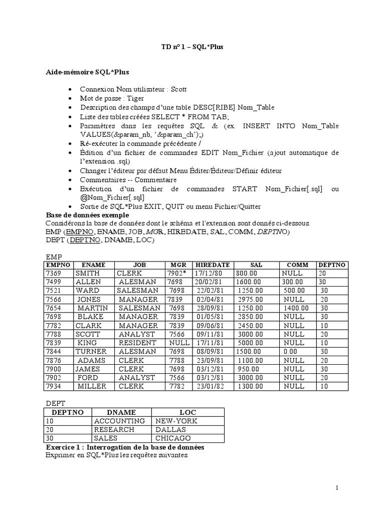 TD SQL N°1 | PDF | SQL | Échecs