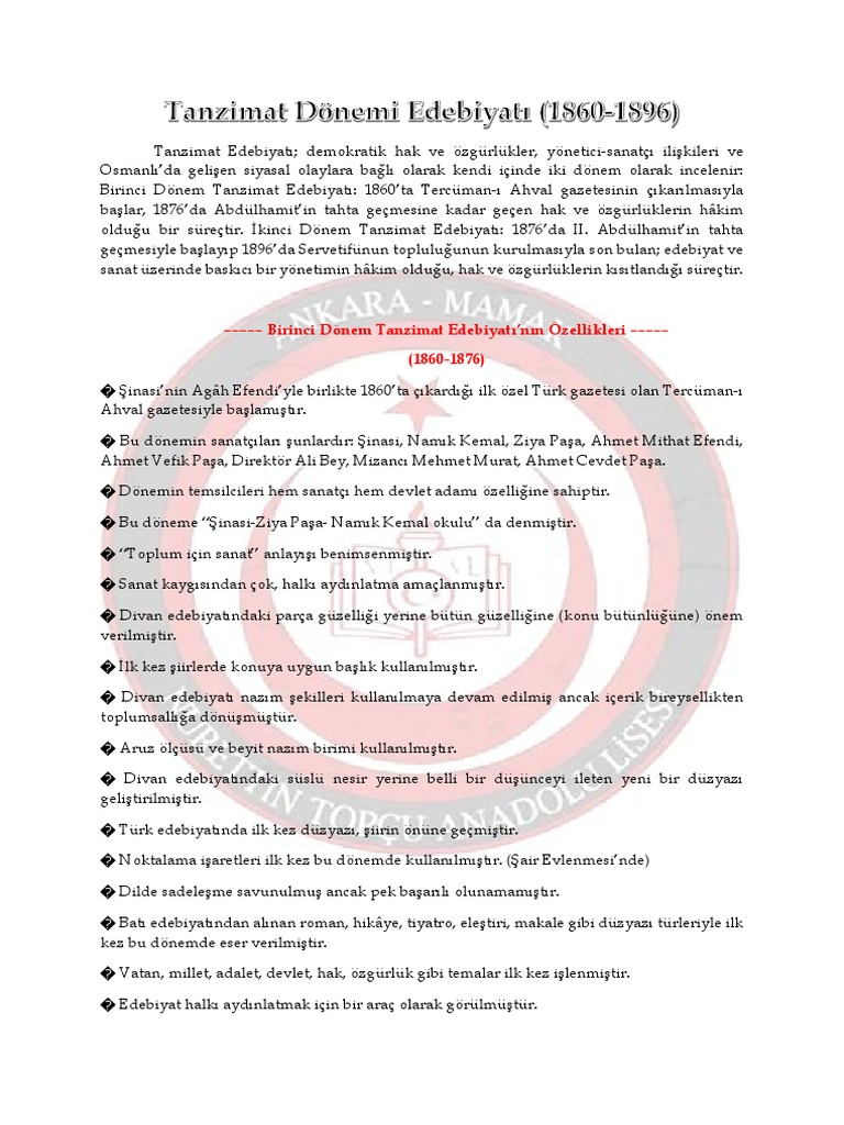 Tanzimat Dönemi Edebiyatı | PDF