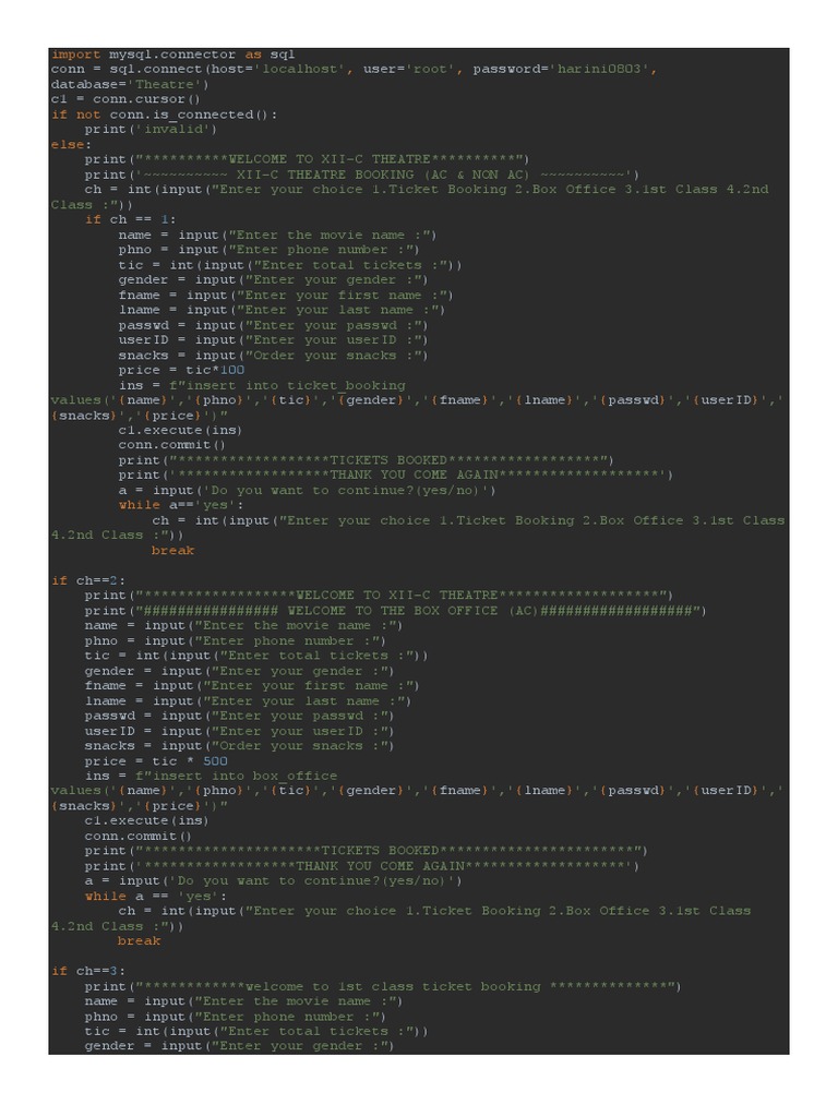 MySQL database ticket booking Python script | PDF | Data | Data Management Software