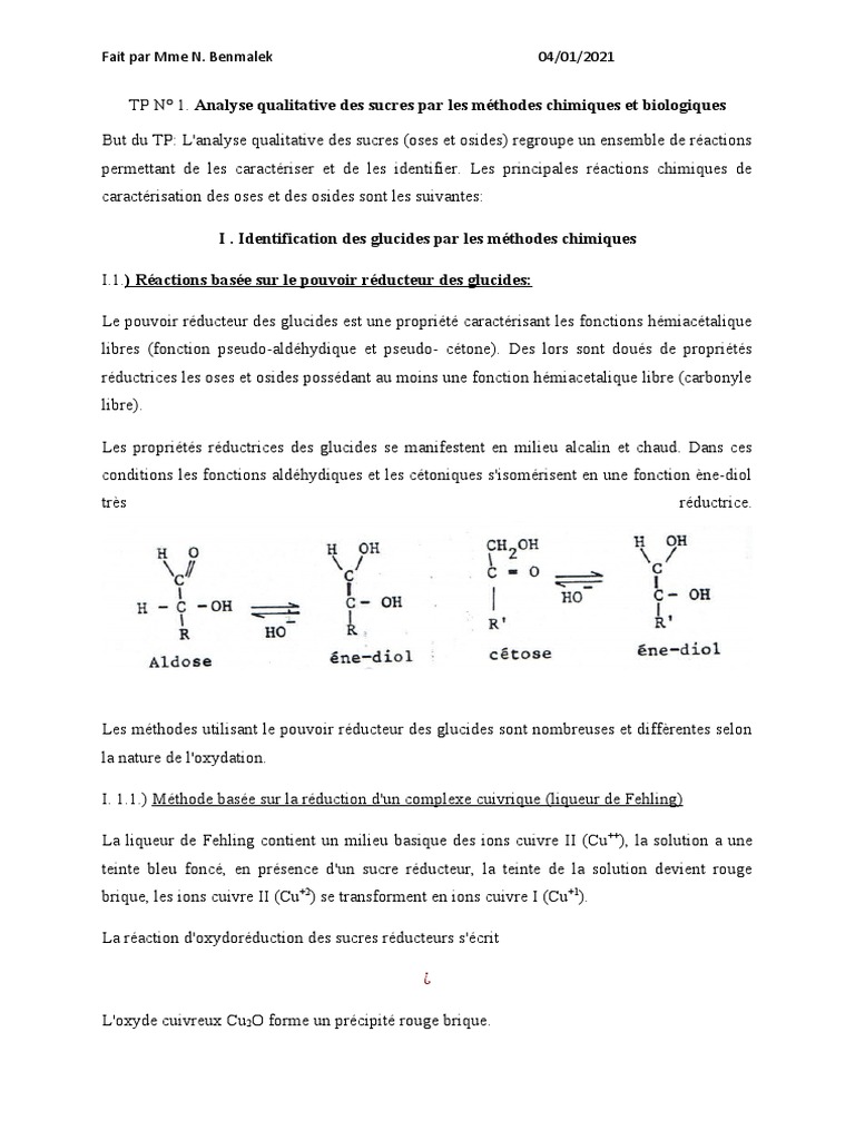 TP 1 Analyse Des Oses | PDF | Glucide | Saccharose