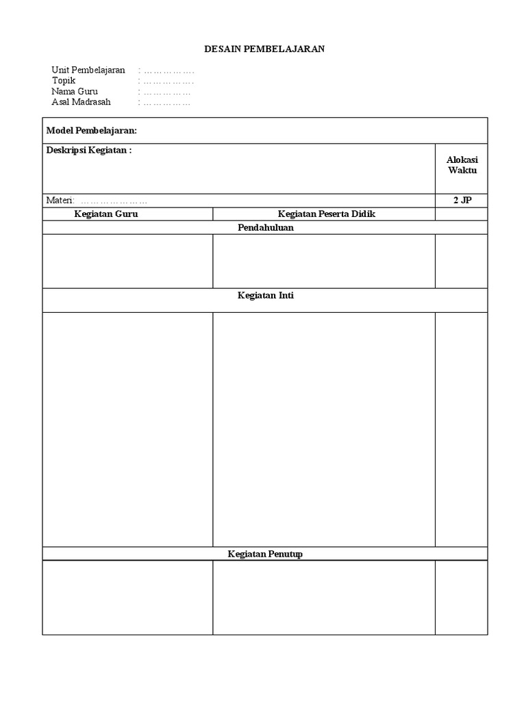 Contoh Desain Pembelajaran | PDF