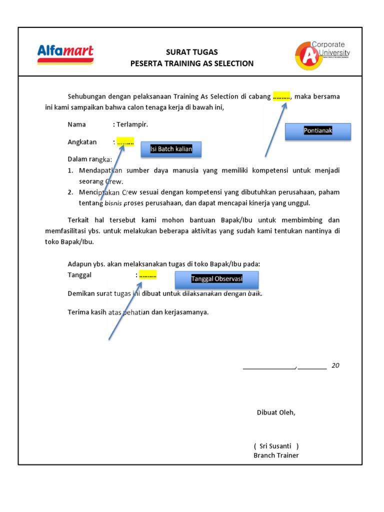 Surat Tugas Training Peserta Crew | PDF