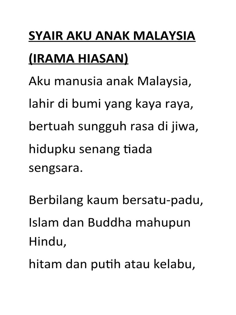 Syair Aku Anak Malaysia | PDF