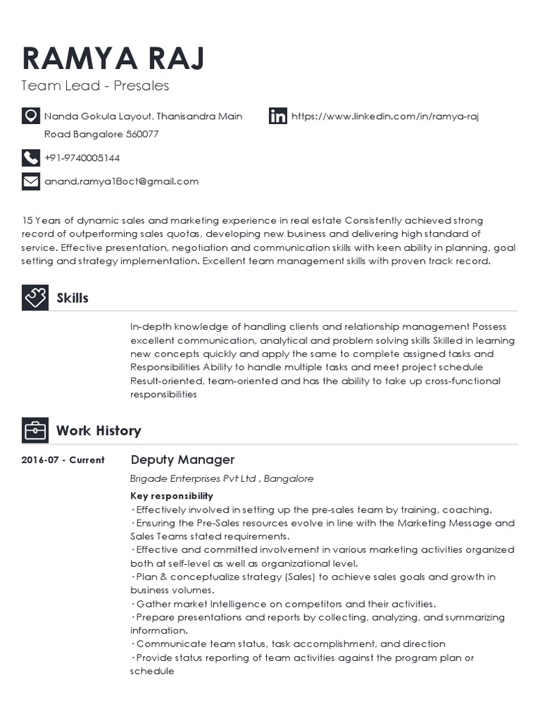 RAMYA RAJ Resume | PDF | Sales | Customer Relationship Management
