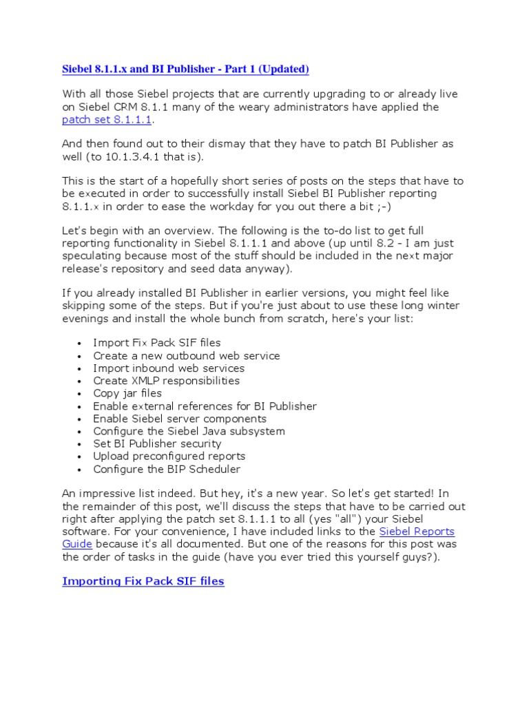 Siebel 8.1.1.x and BI Publusher | PDF | Parameter (Computer Programming) | Java Virtual Machine