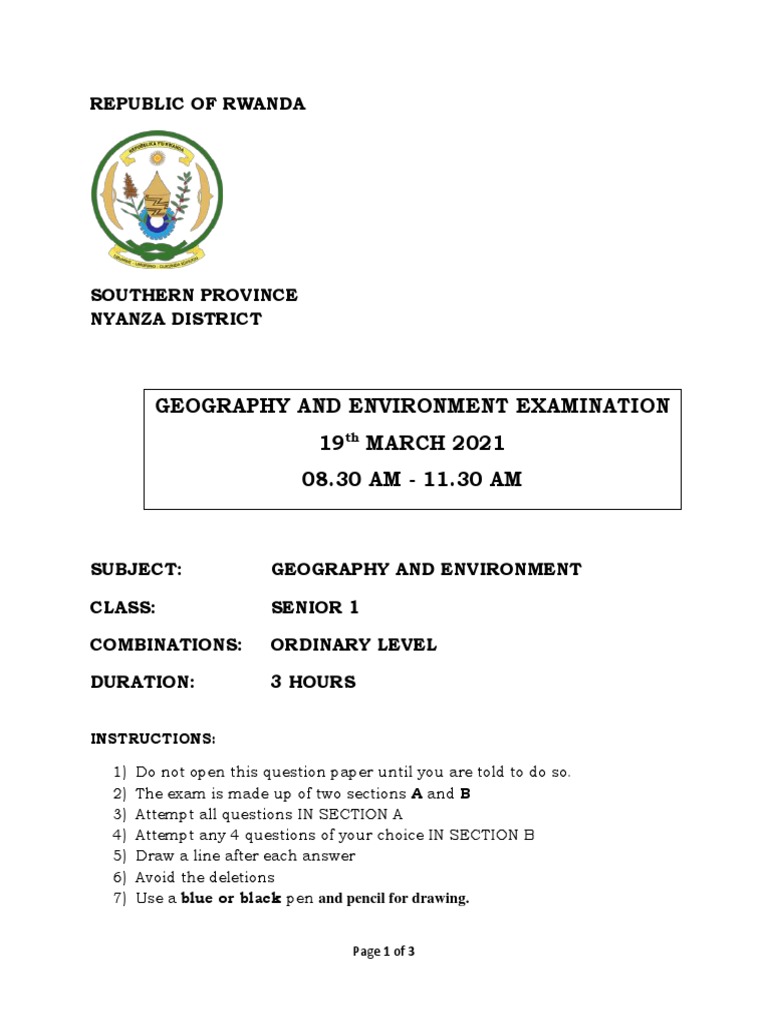Geography Exam For S1 | PDF | Earth | Geography