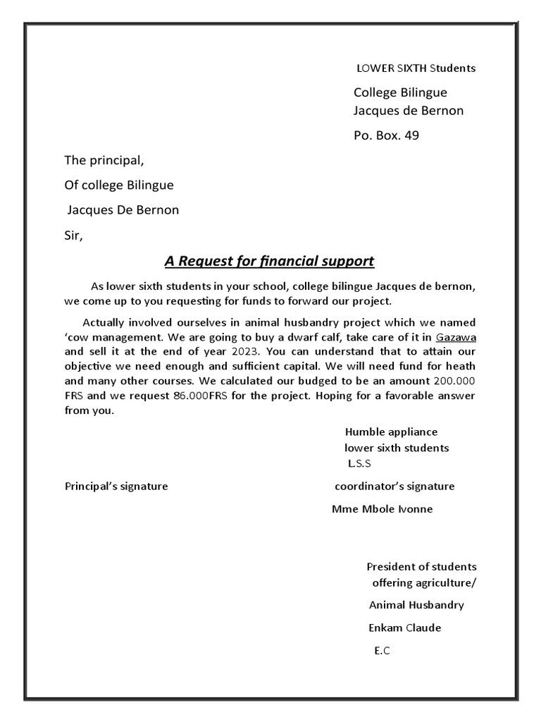A Request For Financial Support | PDF | Food And Drink | Agriculture