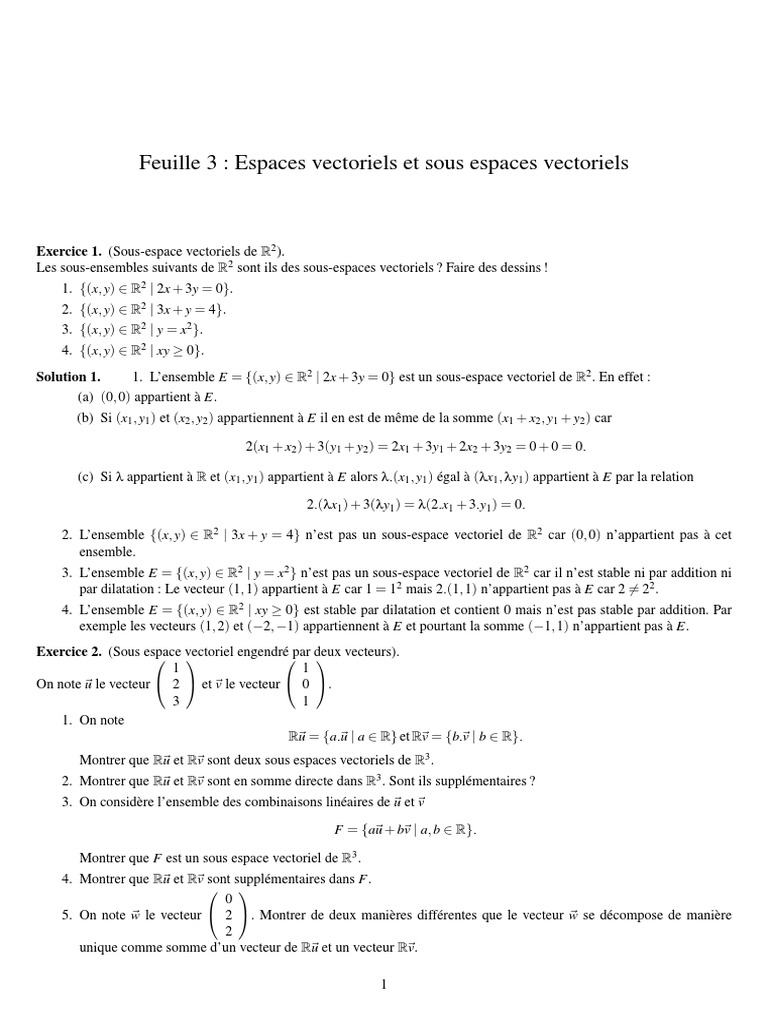 Sous-espaces vectoriels dans R2 et R3 | PDF | Espace vectoriel | Sous ...