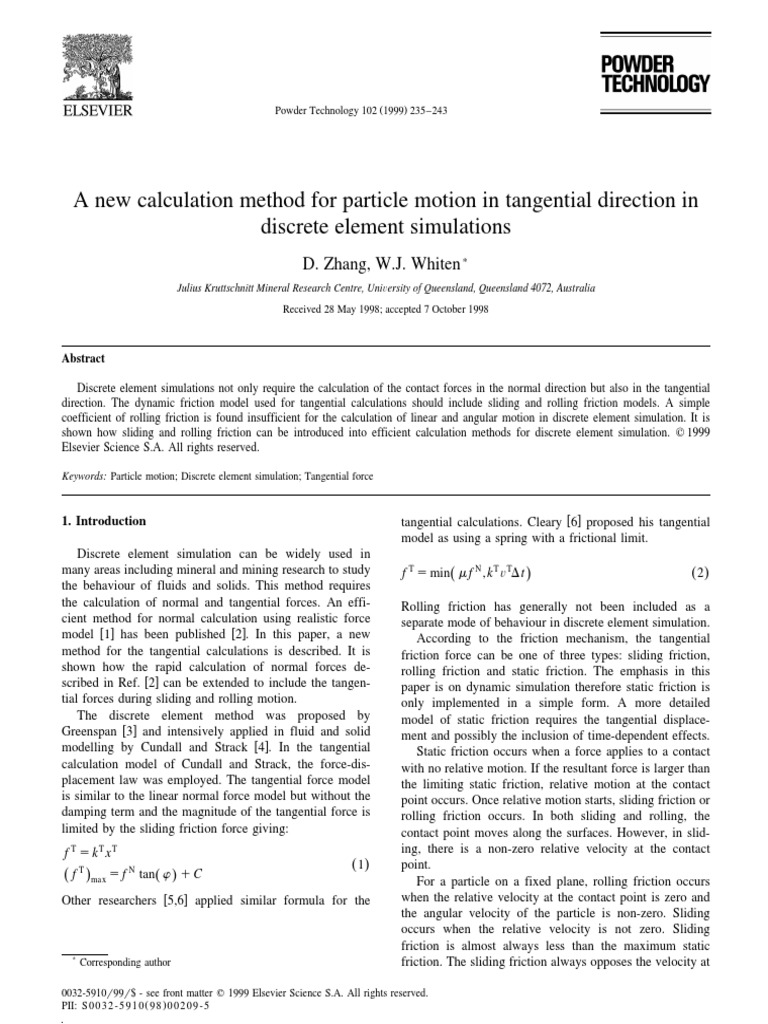 Tangential Force Calculations in DEM | PDF | Friction | Force