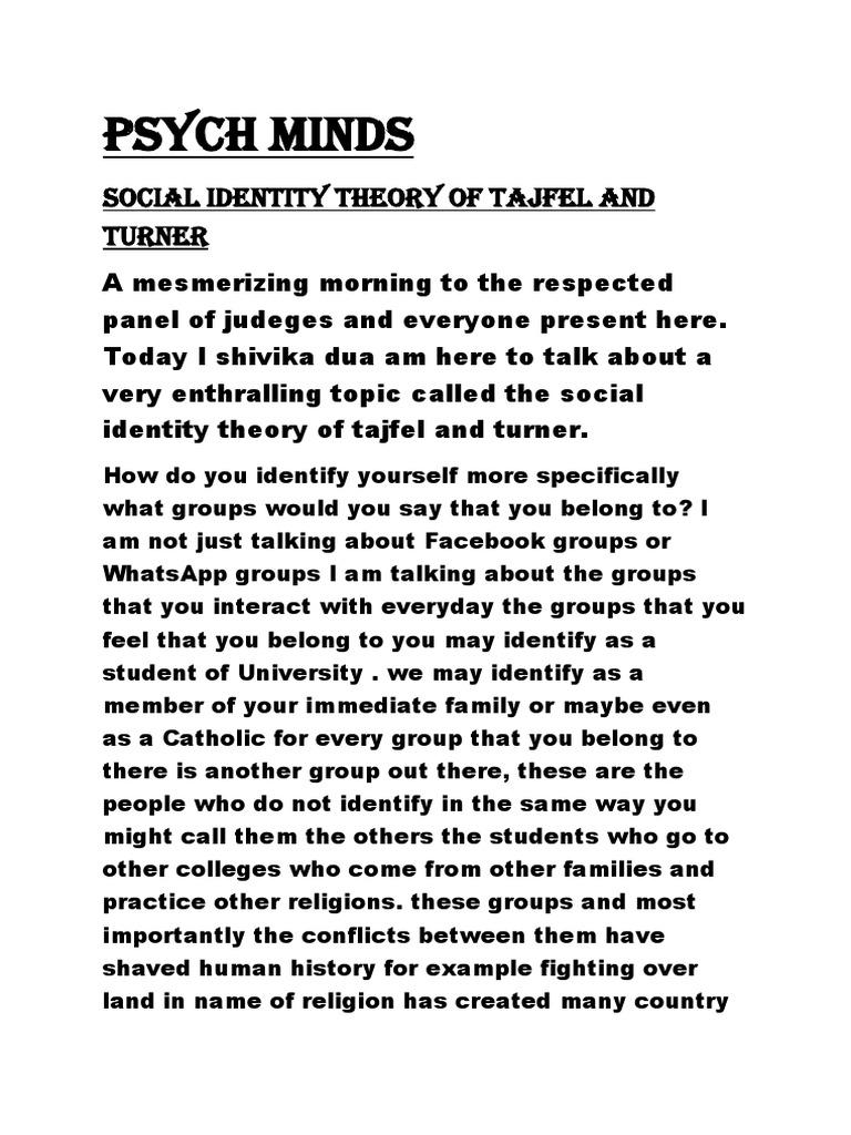 PM11 - Social Identity Theory of Tajfel and Turner | PDF | Identity ...