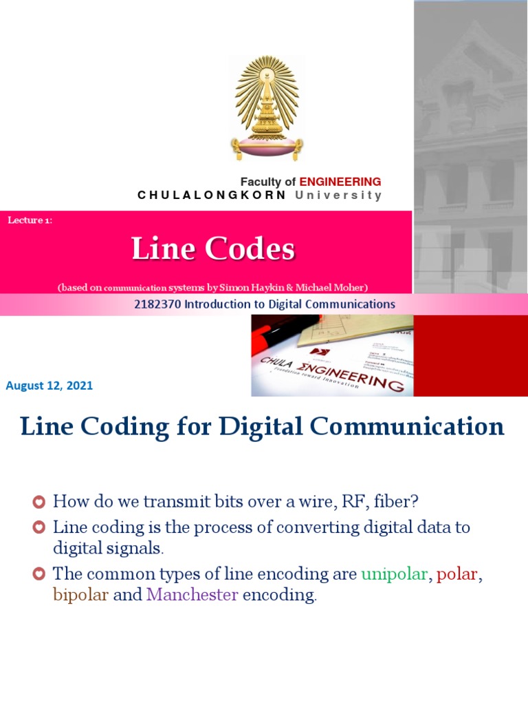 Lecture 3 Line Coding August 2021-224-16613038795585 | PDF | Code | Computer Engineering