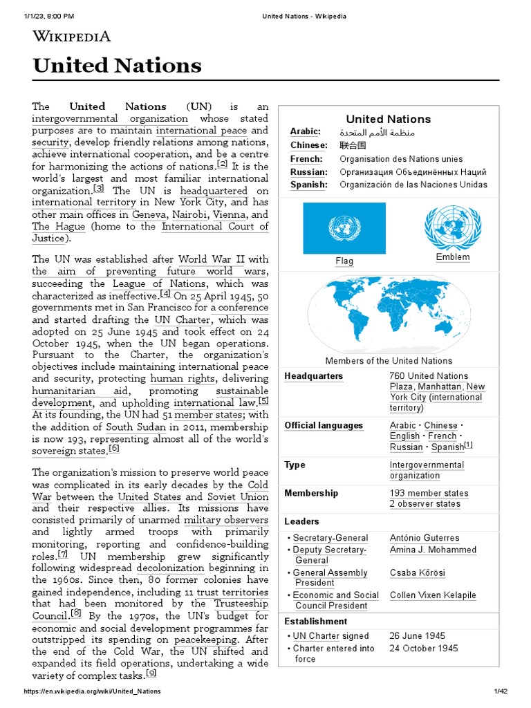 United Nations - Wikipedia | PDF | United Nations | International Relations