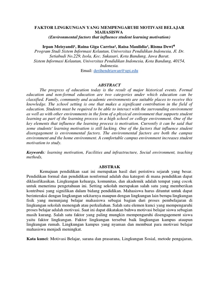 Faktor Lingkungan Yang Mempengaruhi Motivasi Belajar Mahasiswa | PDF | Sains & Matematika