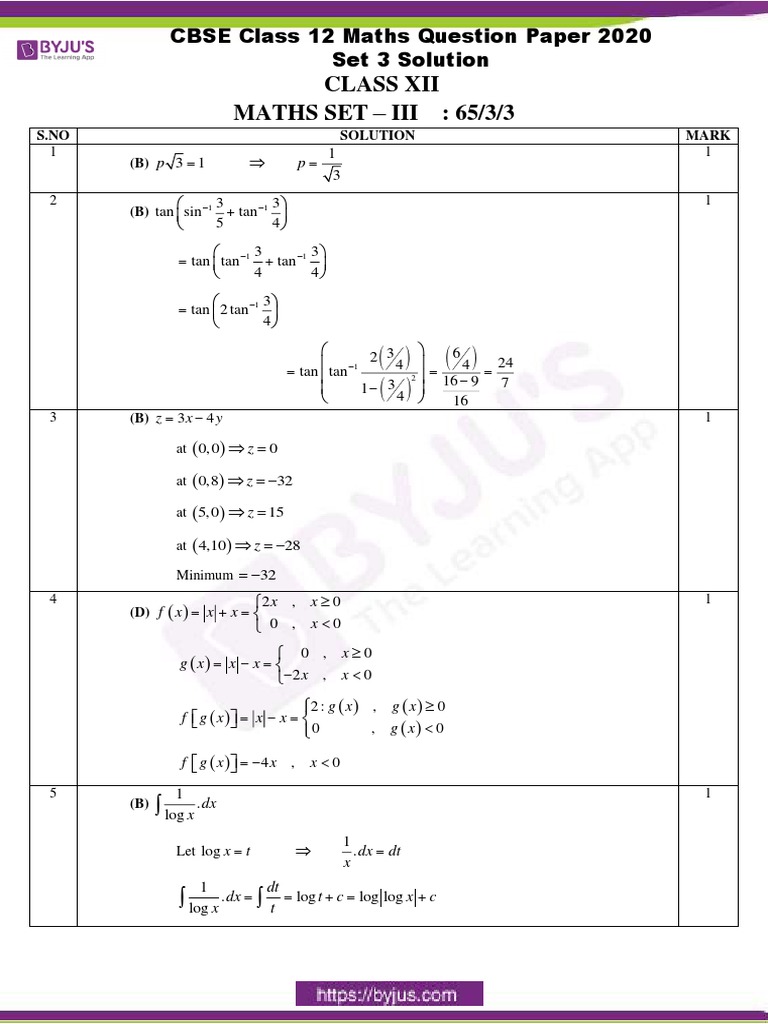 Analysis of Solutions to CBSE Class 12 Maths Question Paper 2020 Set 3 | PDF | Mathematical ...