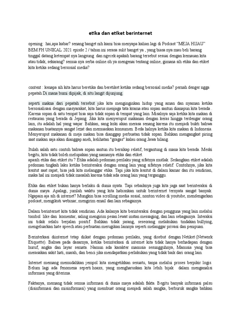 Etika Dan Etiket Berinternet | PDF