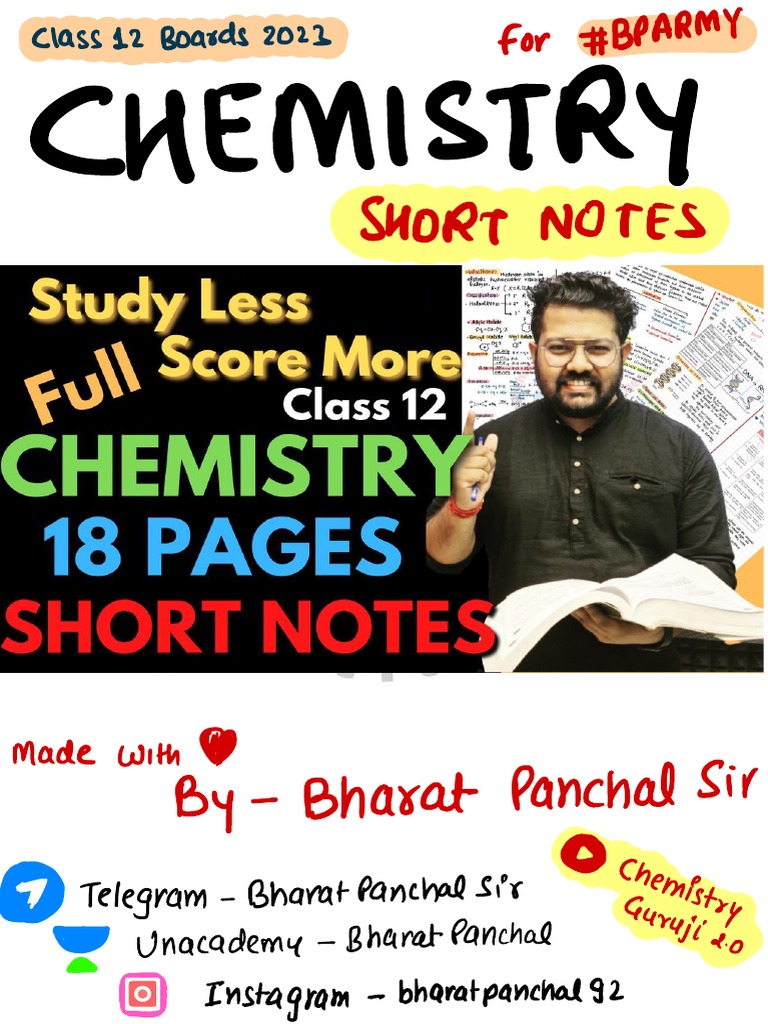 Short Notes Class 12 Chemistry 2023 | PDF | Alkene | Alkane