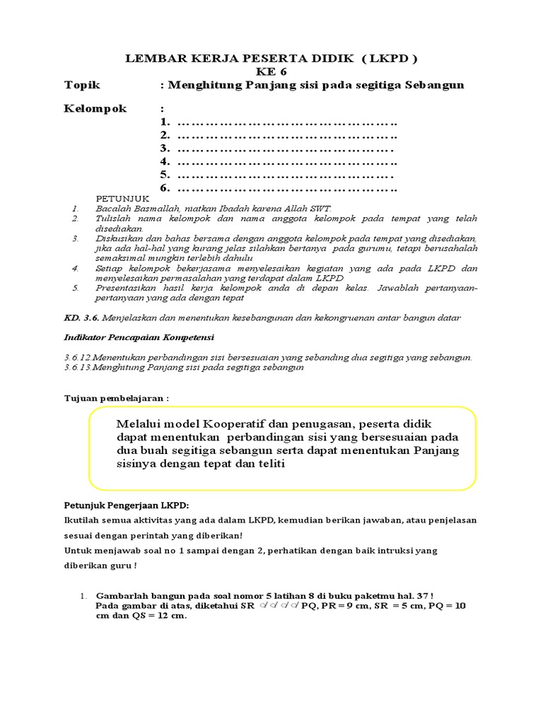 Lembar Kerja Peserta Didik Ke 6 | PDF | Metode & Bahan Ajar