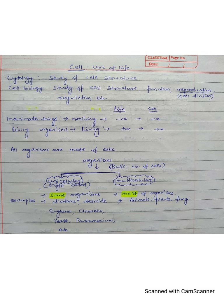 Cell Unit of Life - Handwritten Notes (From Beginning) - Cell.... | PDF
