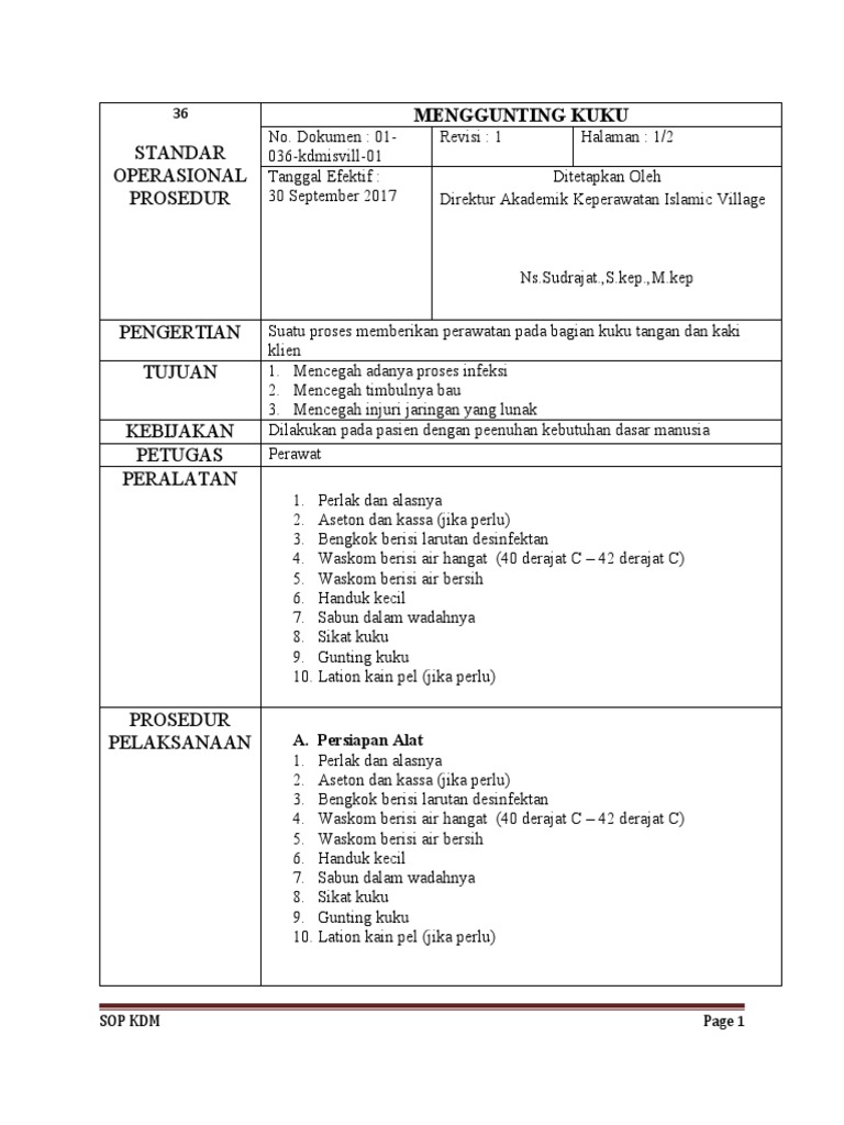 Sop Perawatan Kuku | PDF