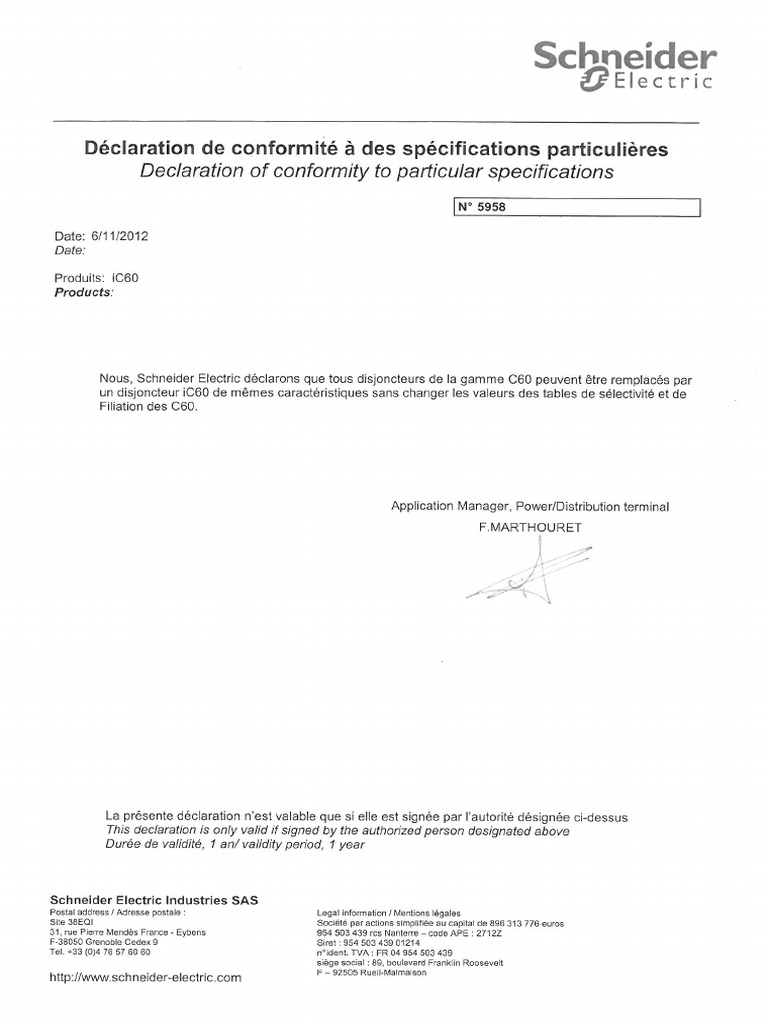 Déclaration de Conformité Schneider | PDF