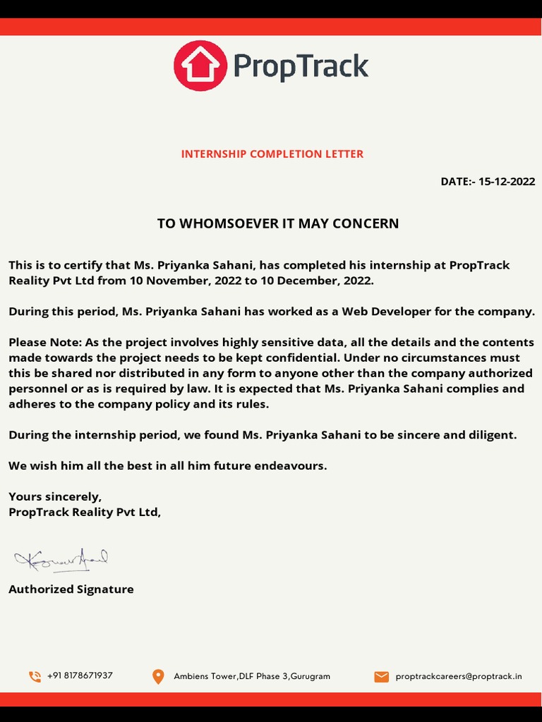 Internship Completion Letter Template | PDF