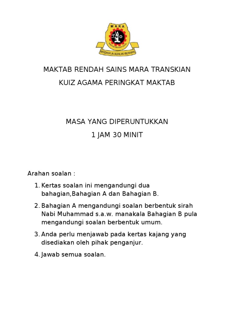 Kuiz Agama untuk Maktab Rendah | PDF