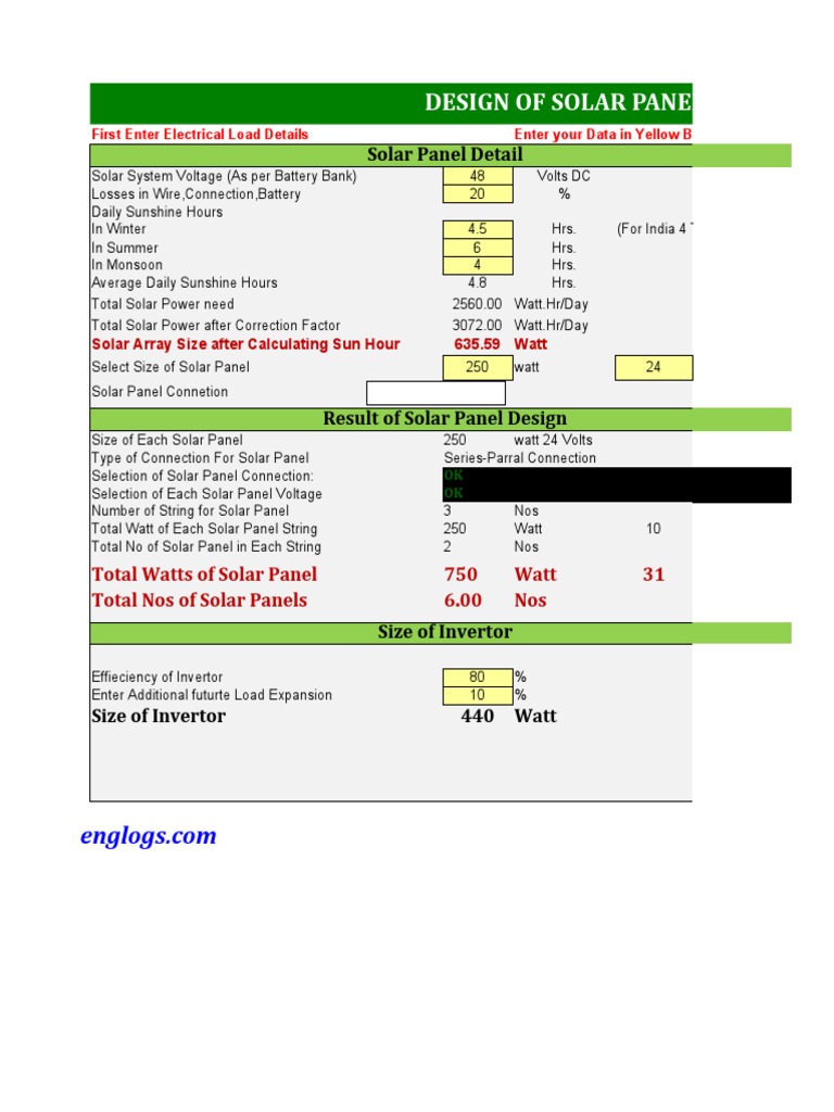 Design of Solar Panel - Battery Bank - Invertor Calculation | PDF ...