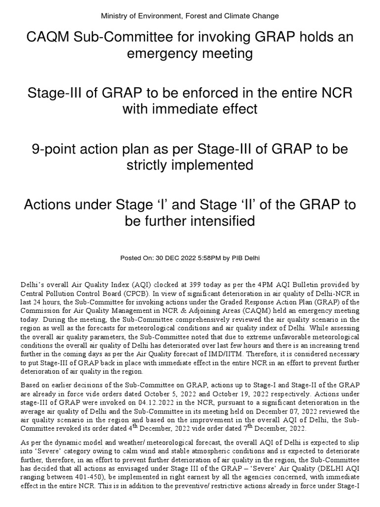 Grap Order Dated 30.12.2022 | PDF | Road | Air Pollution