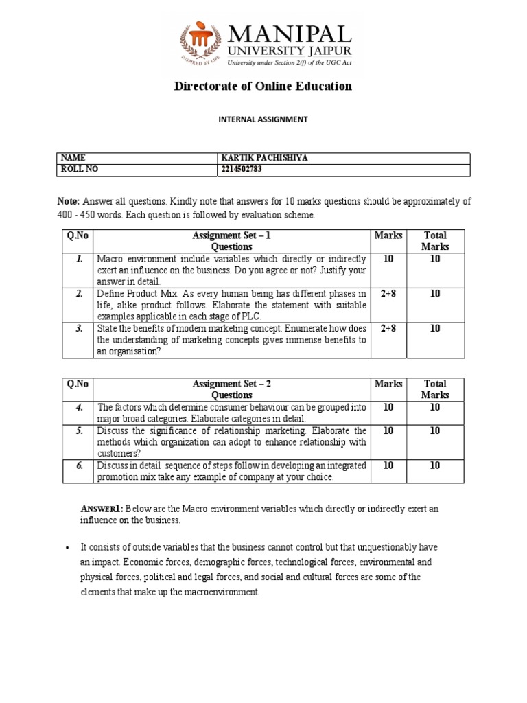 Understanding Consumer Behavior and Marketing Concepts Through Internal Assignments | PDF ...