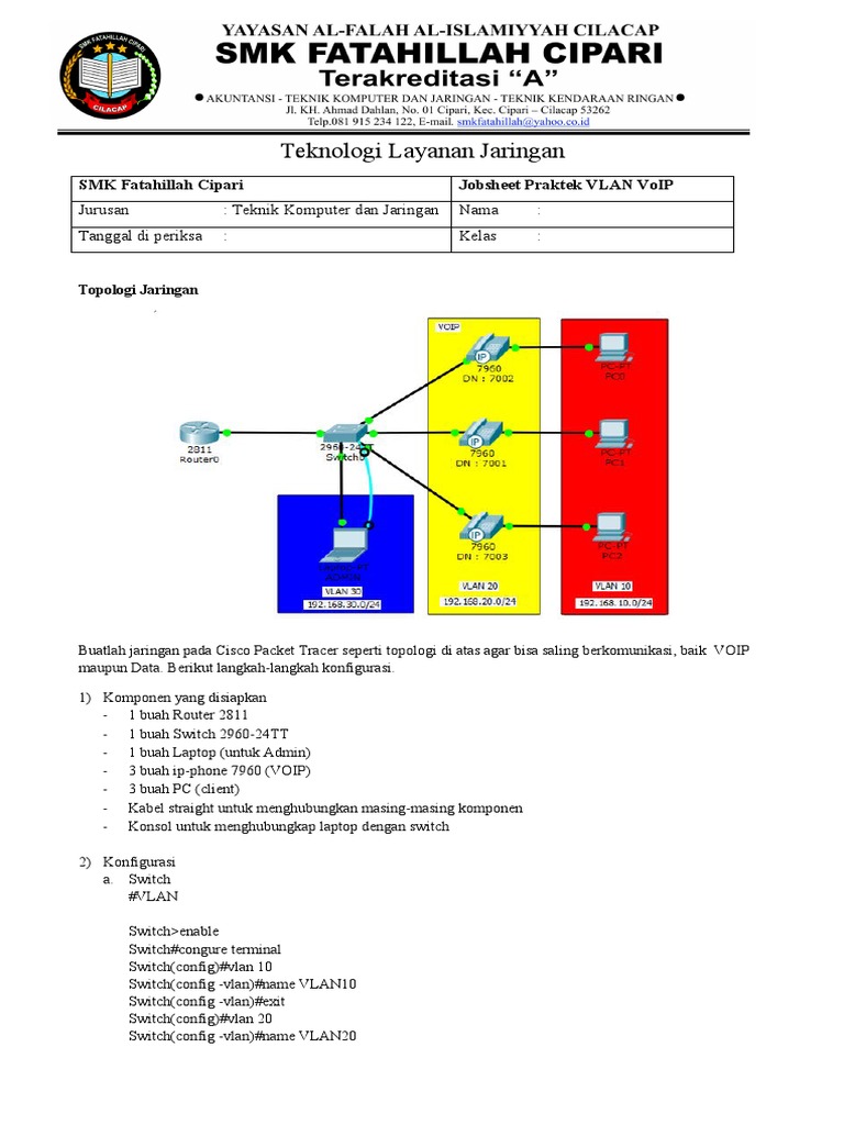 Jobsheet VLAN VOIP | PDF | Metode & Bahan Ajar | Komputer