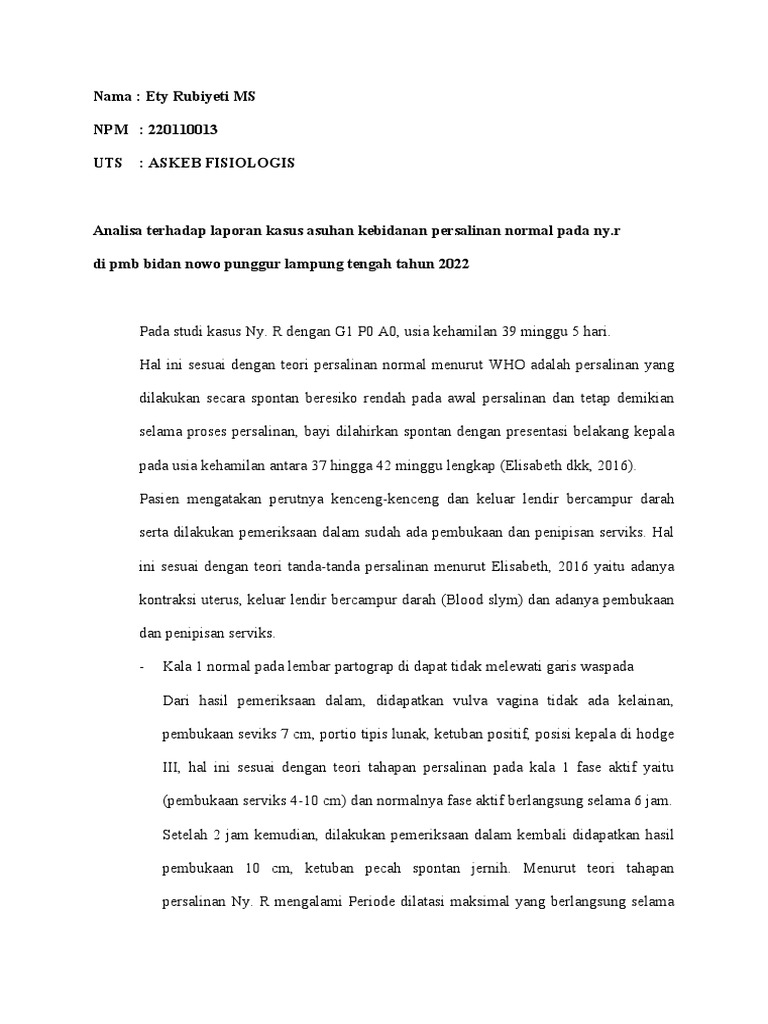 Ety Rubiyeti MS UTS Askeb Fisiologis | PDF