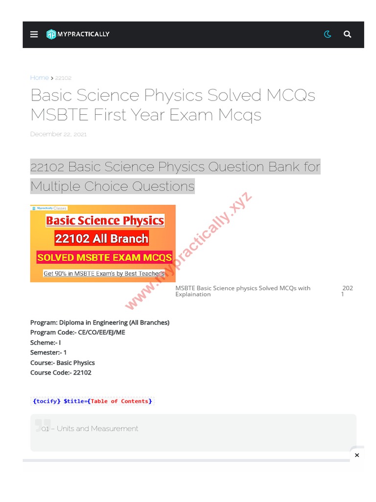 WWW Mypractically Xyz 2021 12 Basic Science Physics Solved Mcqs Msbte HTML | Download Free PDF ...