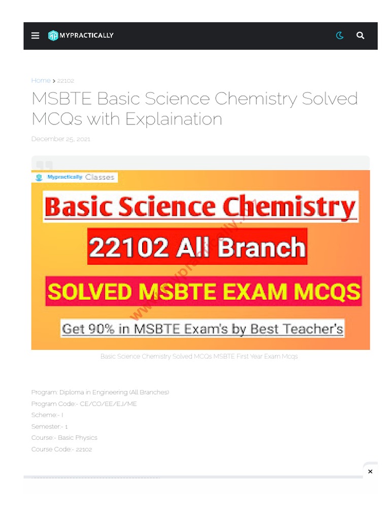 WWW Mypractically Xyz 2021 12 Msbte Basic Science Chemistry Solved HTML | PDF | Chemical Bond ...